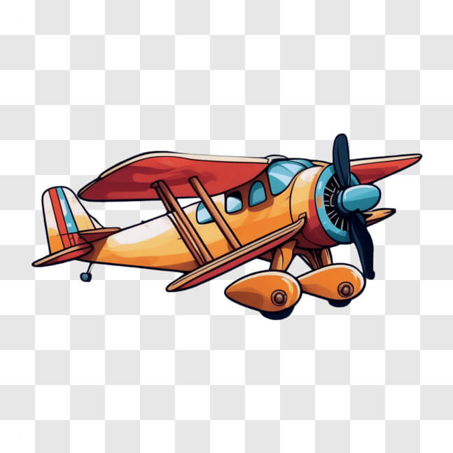 Download Cartoon Illustration of Orange Biplane Flying in the Sky ...