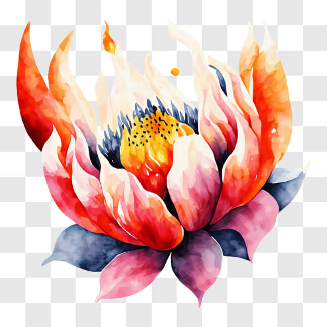 Download Watercolor Lotus Flower with Flames Illustration PNGs Online ...