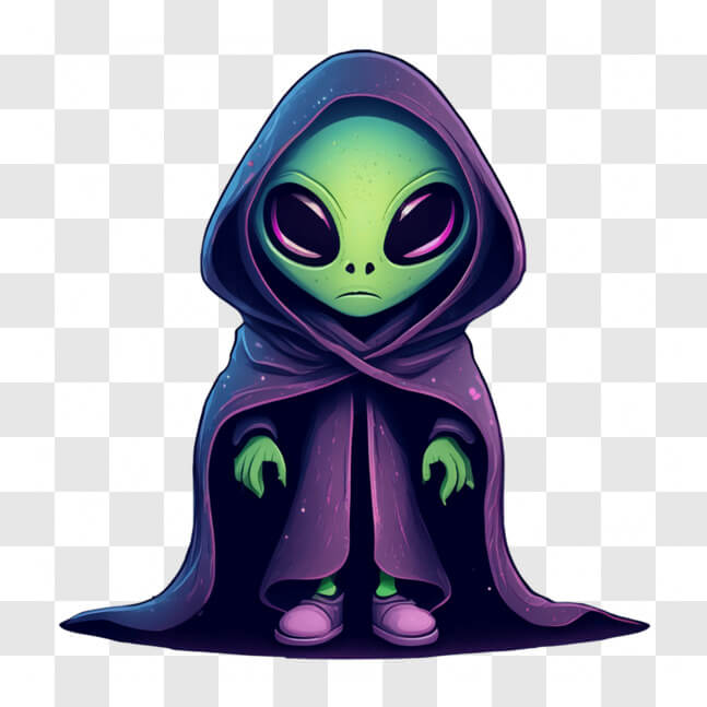 Download Cartoon Alien in Purple and Green with Oversized Hooded Cloak ...