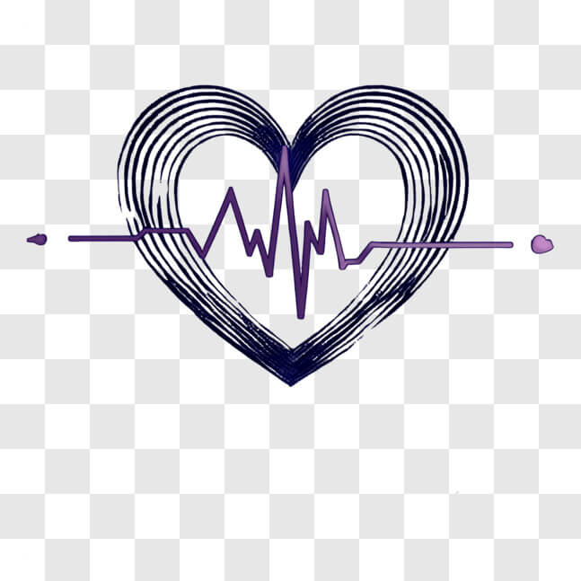Download Purple Heart with Heartbeat Arrow and ECG Lines PNGs Online ...