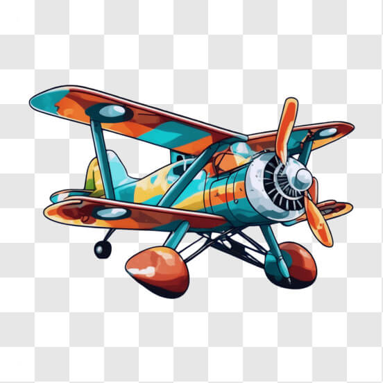 Download Cartoon Biplane Flying in the Sky with Two People Inside ...