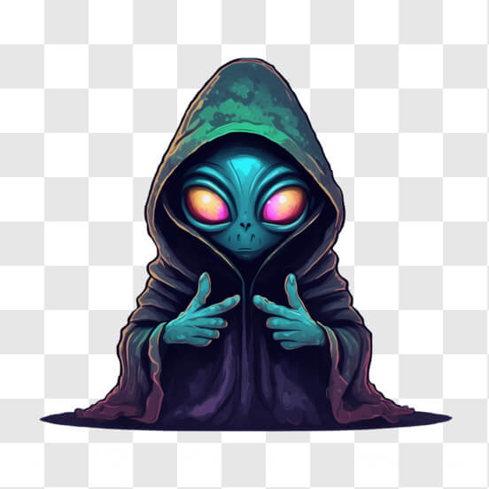 Download Alien in Purple Hooded Robe Standing with Hands on Hips ...