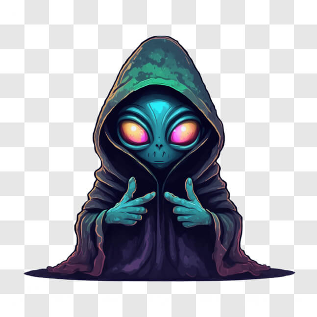 Download Alien in Black Hooded Robe with Glowing Eyes and Pointed ...