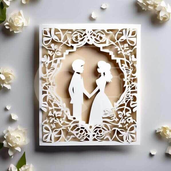 Elegant Invitation or Wedding Card with Paper Cut-Out Couple stock ...