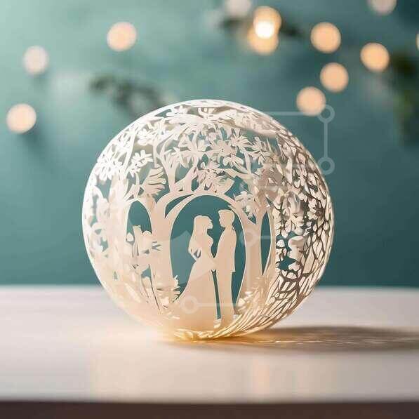 Festive Paper Lantern with Tree Silhouettes stock photo | Creative Fabrica