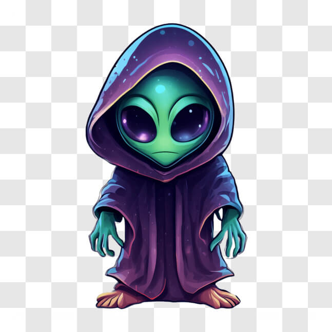 Download Alien in Purple Hooded Robe Standing with Hands on Hips ...
