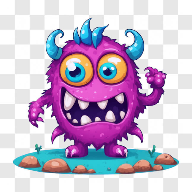 Download Purple Monster Illustration with Blue and Yellow Eyes on Rocks ...