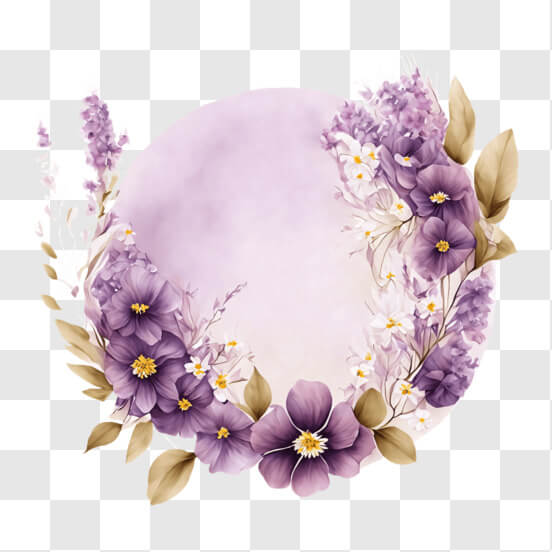 Download Round Frame with Purple Flowers and Green Leaves PNGs Online ...
