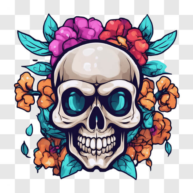 Download Colorful Skull with Flowers Cartoons Online - Creative Fabrica