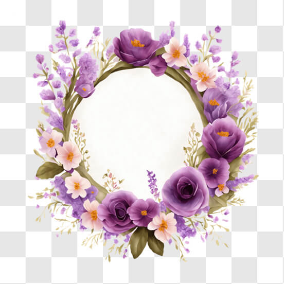 Download Round Frame with Purple Flowers and Green Leaves PNGs Online ...