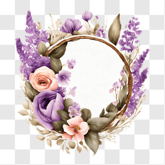 Download Round Frame with Purple Flowers and Green Leaves PNGs Online ...