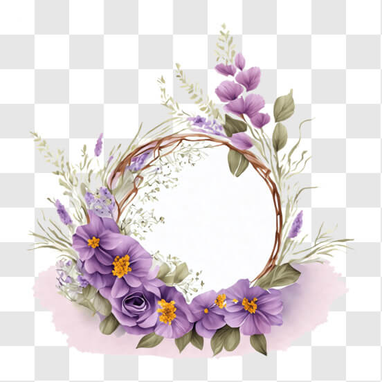 Download Round Frame with Purple Flowers and Green Leaves PNGs Online ...