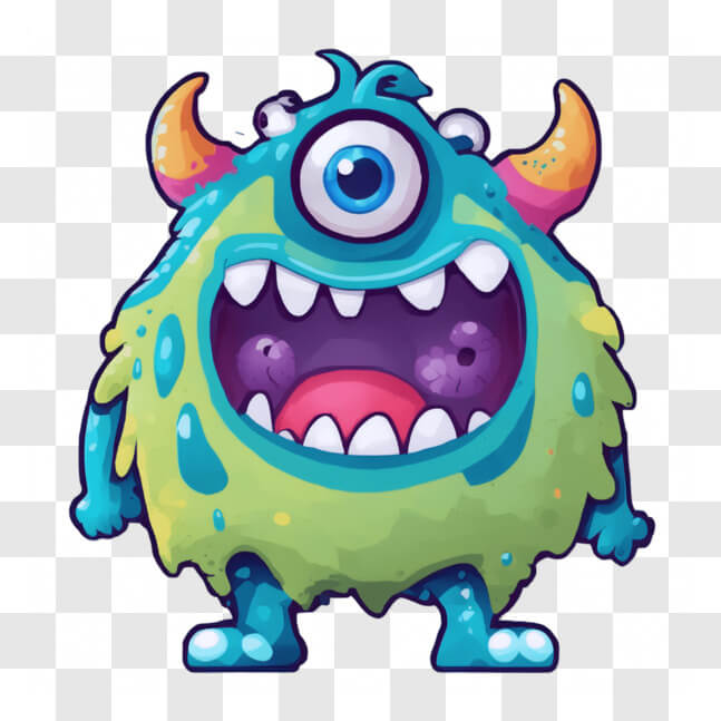 Download Blue and Green Monster with Big Eyes and Horns Cartoons Online ...