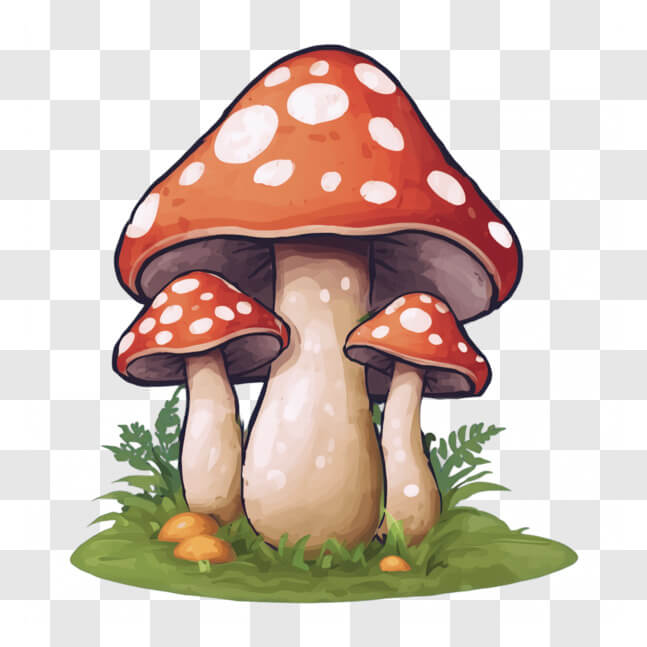Download Cartoon Illustration of Three Red Mushrooms in Grass Cartoons ...