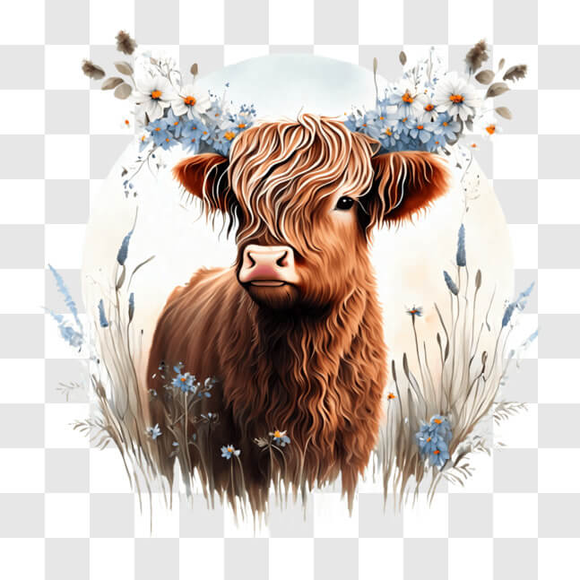 Download Highland Cow in Natural Habitat with Floral Crowns and ...