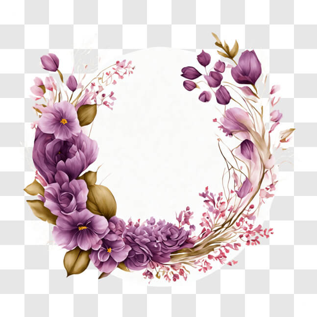 Download Round Frame with Purple Flowers and Green Leaves PNGs Online ...