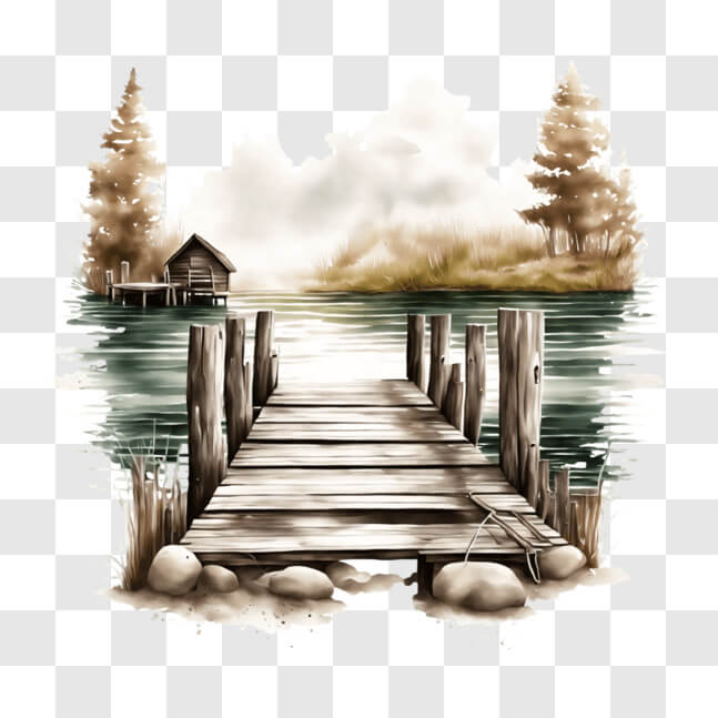 Download Wooden Pier on a Lake with Trees and Rocks PNGs Online ...