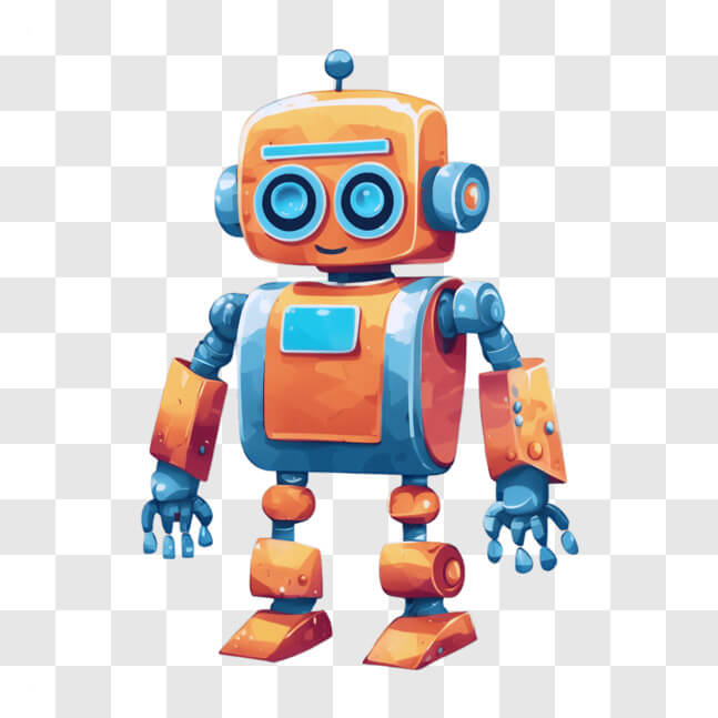Download Cartoon-like Orange Robot with Blue Eyes and Hands on Black ...