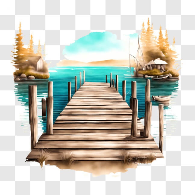 Download Wooden Pier on the Water with Boats and Trees PNGs Online ...