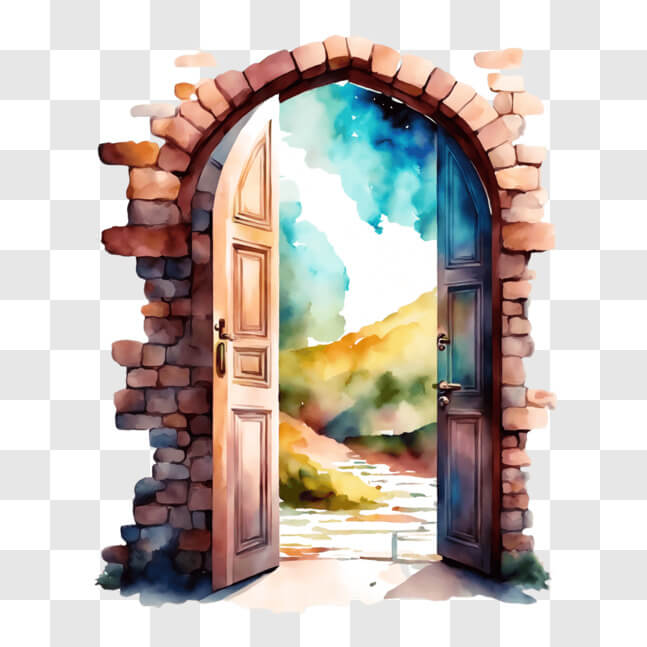 Download Watercolor Painting of Open Door to the Outdoors PNGs Online ...