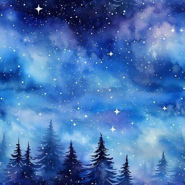 Download Idyllic Winter Watercolor Painting with Trees, Snow, and Stars ...