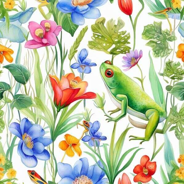 Download Green Frog and Floral Seamless Pattern Patterns Online ...