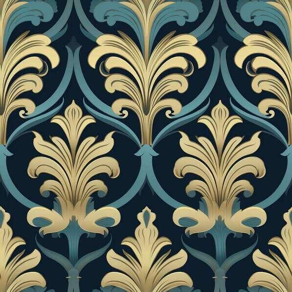 Download Blue and Gold Damask Pattern on Black Background Patterns ...