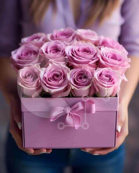 Elegant Gift of Pink Roses in a Box stock photo | Creative Fabrica