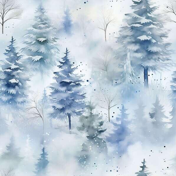 Download Blue and White Winter Forest Seamless Pattern with Snowfall ...