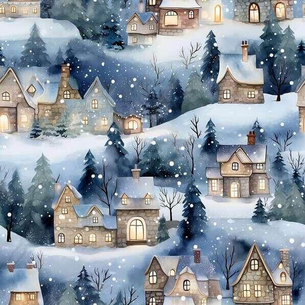 Download Snow-covered Houses and Trees Winter Pattern Patterns Online ...
