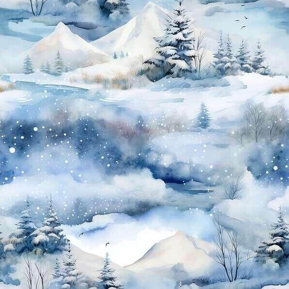 Download Hand-painted Winter Landscape with Snowy Mountains and Trees ...