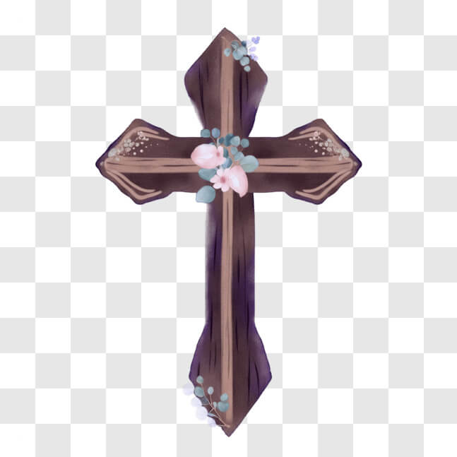 Download Wooden Cross with Purple Flowers on Black Background PNGs ...