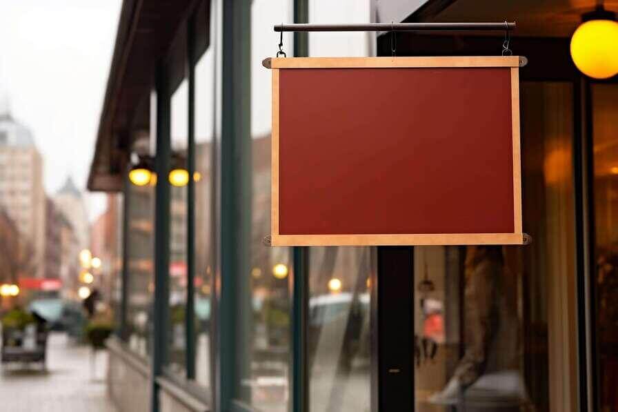 Download Red Sign Hanging in the Middle of the Street Mockups Online ...