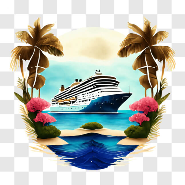 Download Cruise Ship in the Ocean with Palm Trees PNGs Online ...