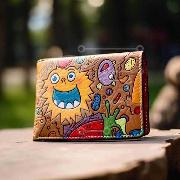 Vibrant 'Sunny' Wallet Displayed on Tree Stump stock photo | Creative ...