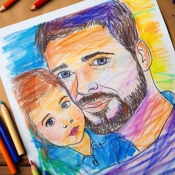 Educational Father-Son Drawing for Children stock photo | Creative Fabrica