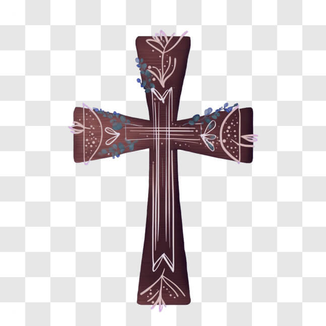 Download Decorative Wooden Cross with Floral Patterns and Flowers PNGs ...