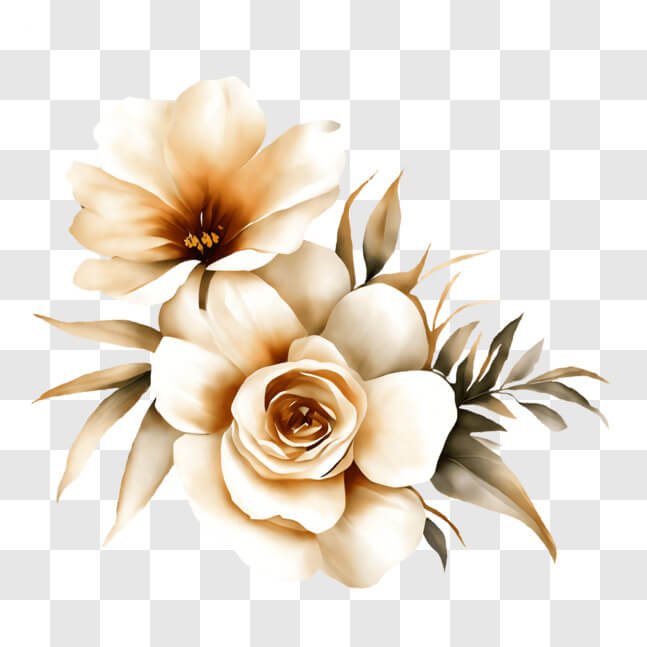 Download Two Tan and White Flowers on Black Background PNGs Online ...