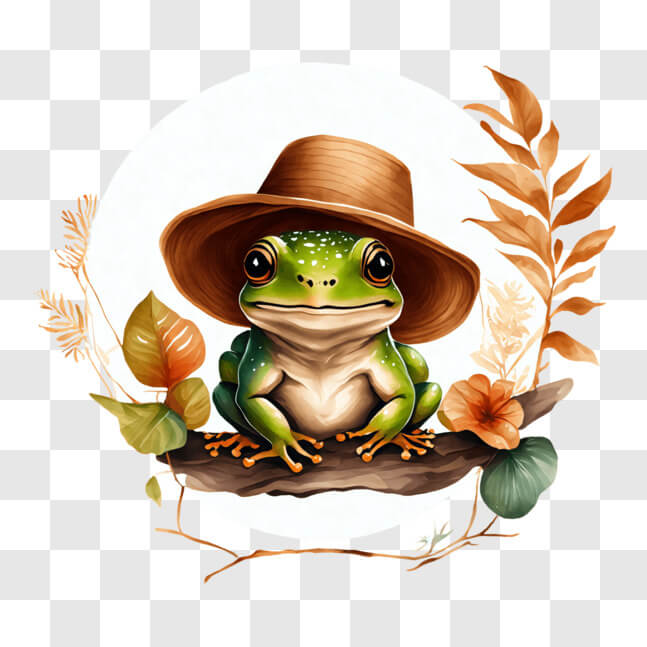Download Green Frog with Cowboy Hat on Oak Tree Branch PNGs Online ...