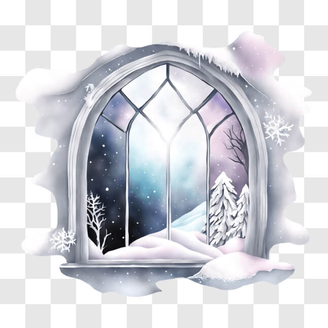 Download Winter Window Scene with Snowy Landscapes and Trees PNGs ...