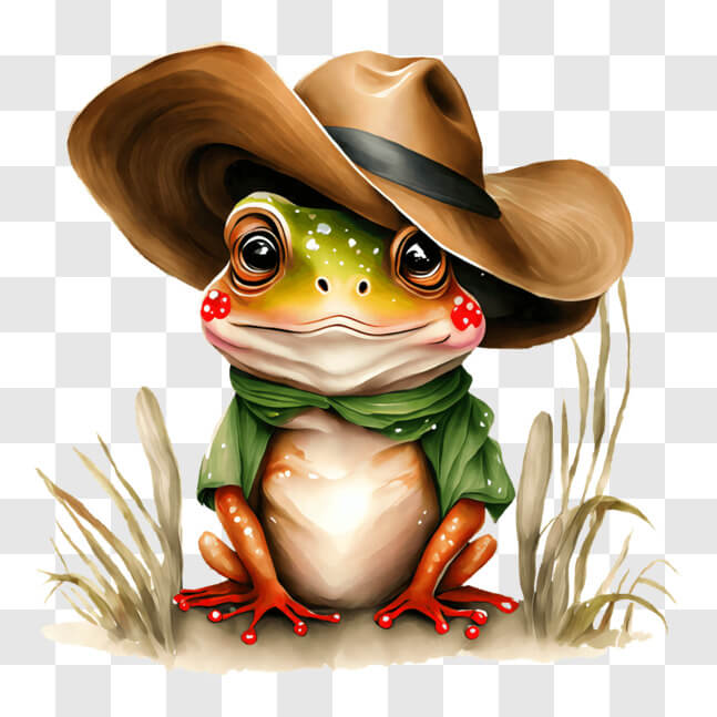 Download Frog Wearing Cowboy Hat in Grass PNGs Online - Creative Fabrica