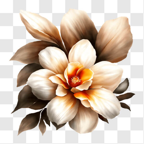 Download White Flower with Yellow Petals and Brown Leaves in Foreground ...
