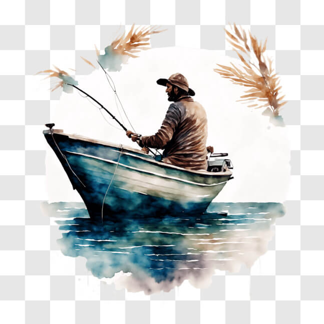 Download Man Fishing in Open Boat on Water PNGs Online - Creative Fabrica