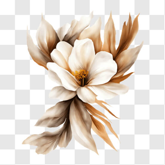 Download White Flower with Yellow Petals and Brown Leaves in Foreground ...