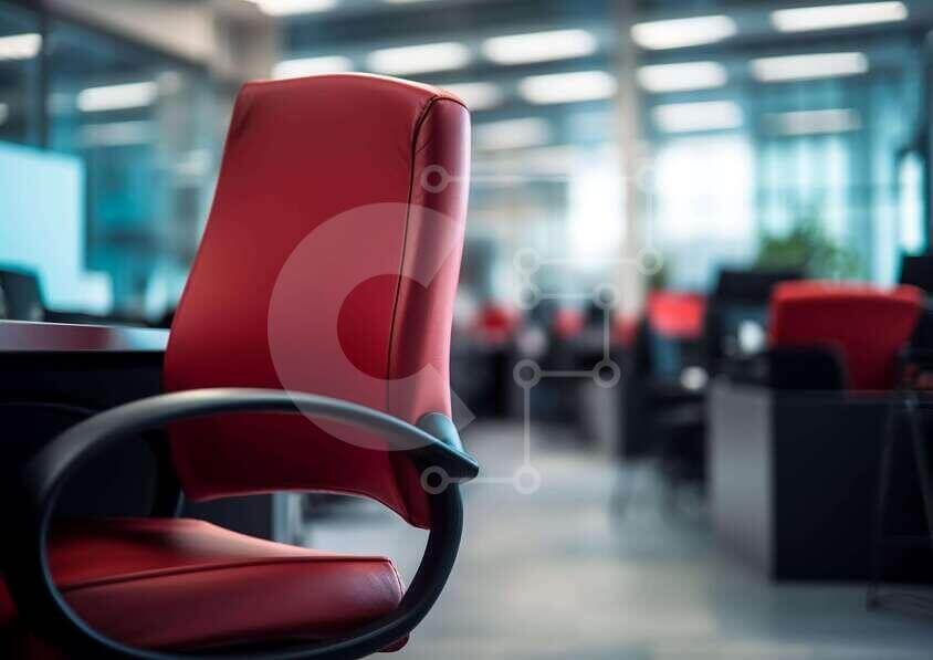 Red Office Chair in Well-Furnished Workspace stock photo | Creative Fabrica
