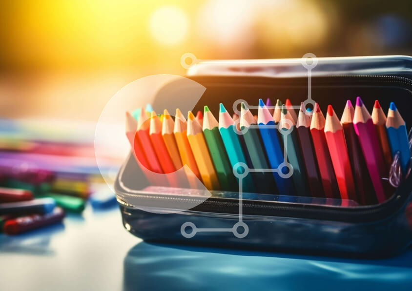 Download Colorful Pencils in Open Backpack on Table Stockphotos Online ...