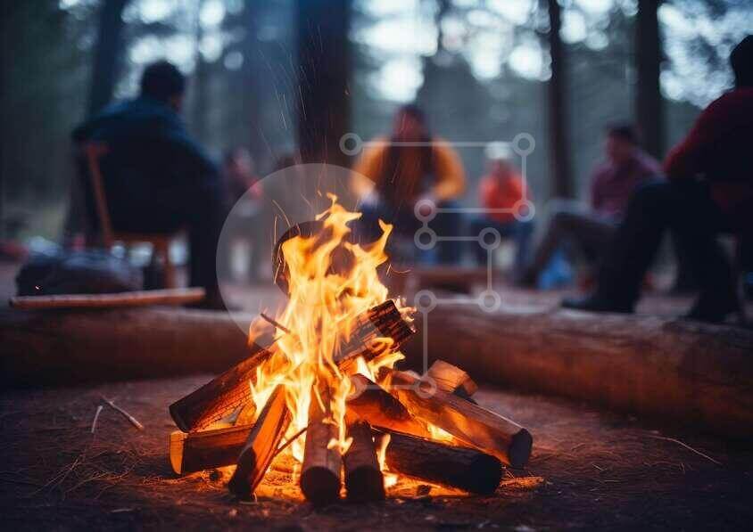 Cozy Campfire Gathering in the Woods stock photo | Creative Fabrica