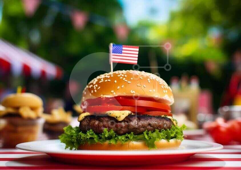 Independence Day Burger with American Flag stock photo | Creative Fabrica