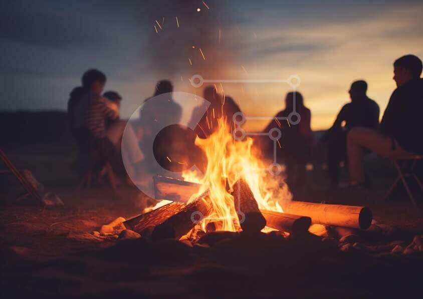 Cozy Campfire Scene at Dusk stock photo | Creative Fabrica