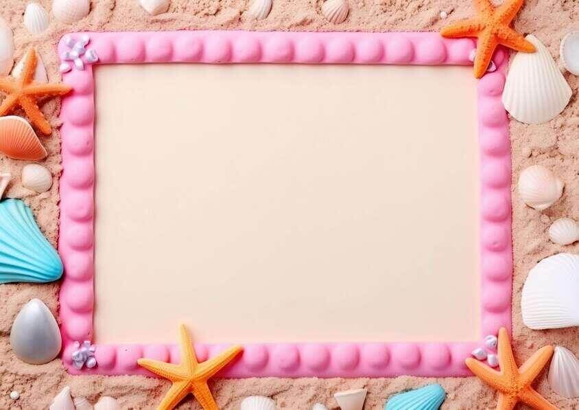 Download Pink Frame with Seashells and Starfish on Sandy Beach ...